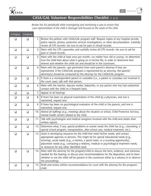 CASA/GAL Volunteer Responsibilities Checklist - CASA Lake County
