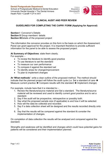Guidelines for Completing the CAPR 1 Form - Wales Deanery