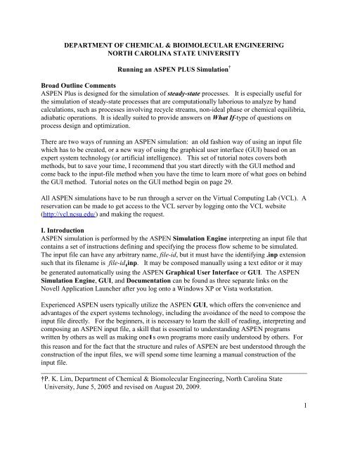 Aspen Plus Tutorial - Chemical & Biomolecular Engineering - North ...