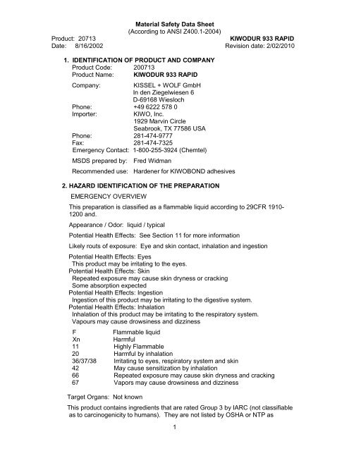 Material Safety Data Sheet - the GSG Support Page!!!