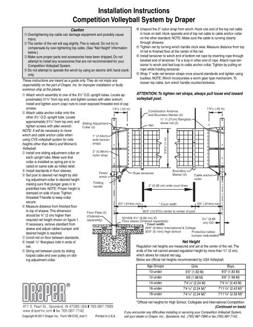 Installation Instructions Competition Volleyball System ... - Draper, Inc.
