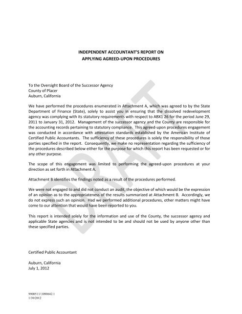 independent accountant's report on applying agreed-upon procedures