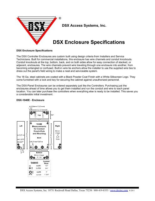 DSX Enclosure Specifications - DSX Access Systems, Inc.
