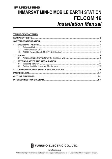 INMARSAT MINI-C MOBILE EARTH STATION ... - Yachtronics
