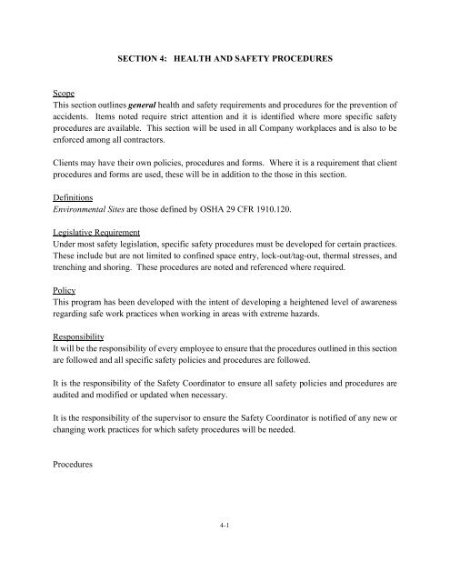 SECTION 4: HEALTH AND SAFETY PROCEDURES ... - Layne Safety