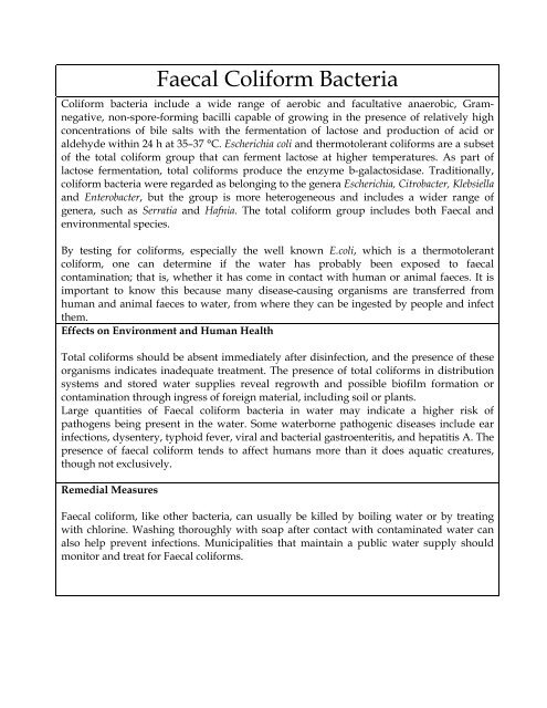 Faecal Coliform Bacteria