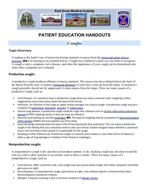 PATIENT EDUCATION HANDOUTS Coughs
