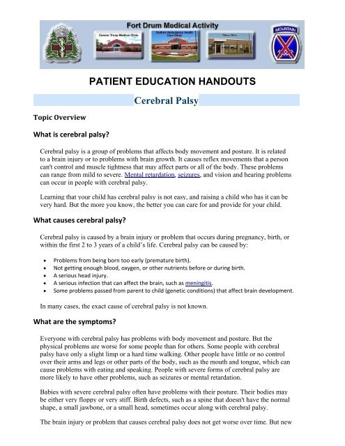PATIENT EDUCATION HANDOUTS Cerebral Palsy