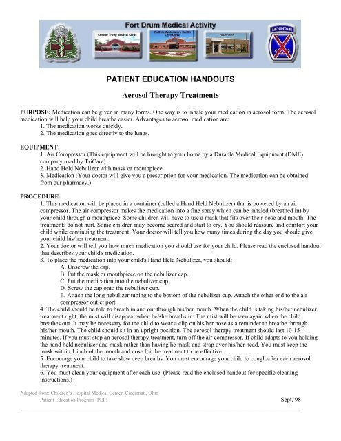 PATIENT EDUCATION HANDOUTS Aerosol Therapy Treatments