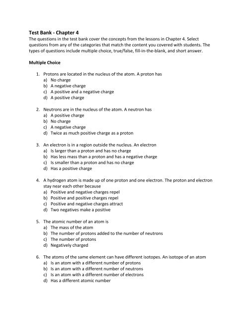 Test Bank - Chapter 4 - Middle School Chemistry