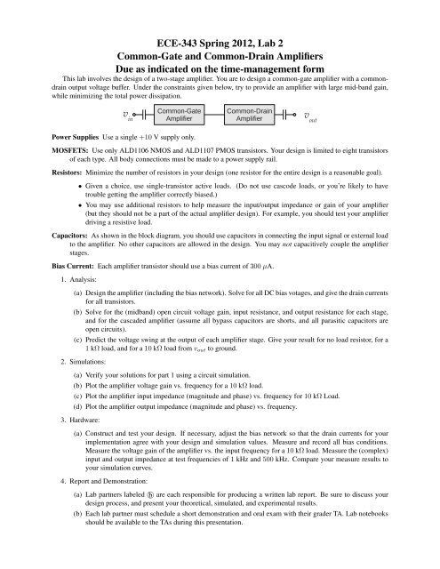 ECE-343 Spring 2012, Lab 2 Common-Gate and Common-Drain ...