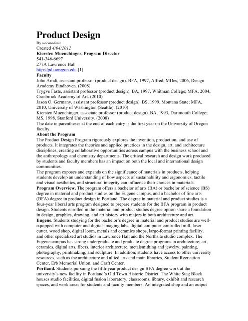 Product Design Program - University of Oregon