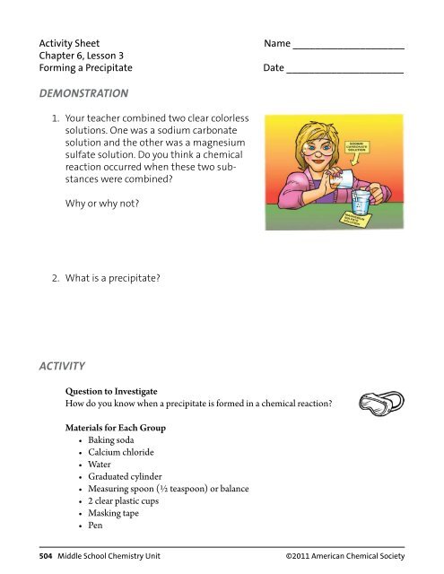Activity Sheet - Middle School Chemistry