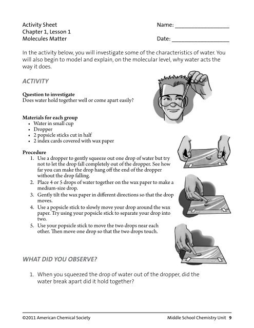 Activity Sheet - Middle School Chemistry