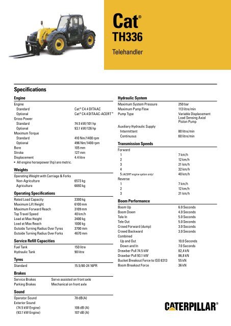 Caterpillar Telehandler Specs
