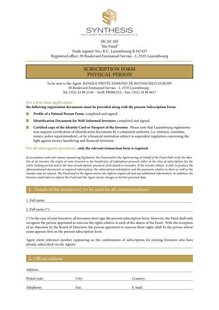 Open - synthesis multi-asset architecture sicav-sif sca
