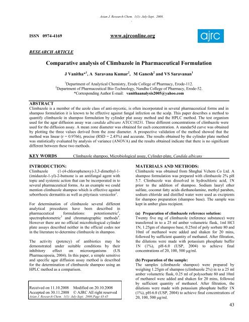 Comparative analysis of Climbazole in Pharmaceutical Formulation