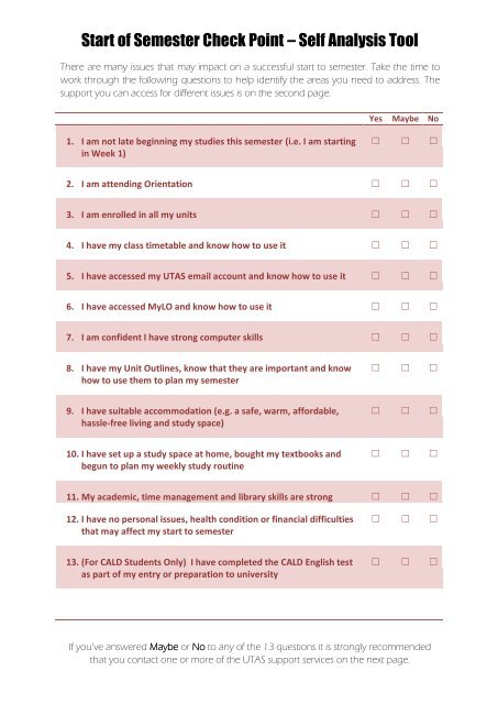 CheckPoints Self Analysis Tool