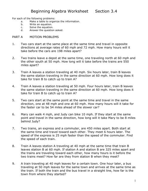 Beginning Algebra Worksheet Section 3