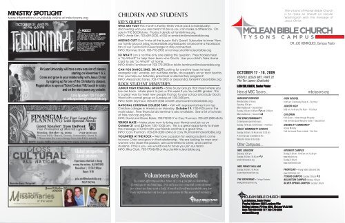 ministrY spotlight ChilDrEn AnD stUDEnts - McLean Bible Church