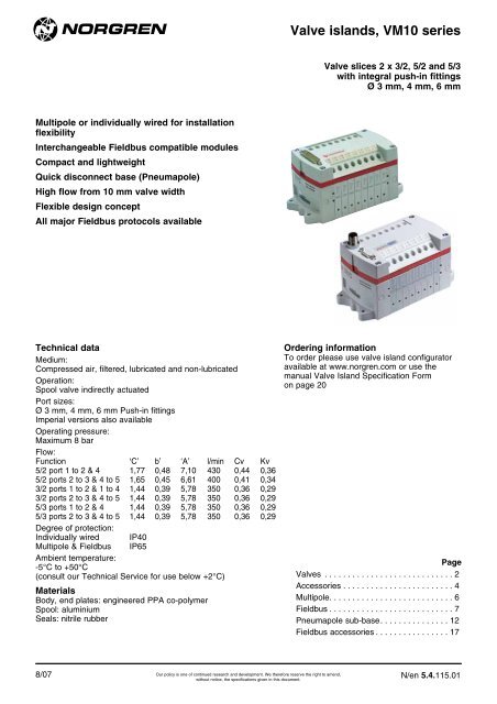 Valve islands, VM10 series - Norgren Pneumatics. Motion Control ...