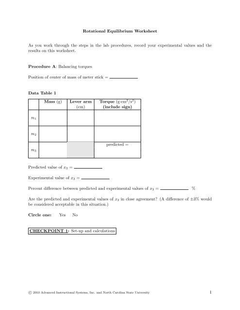 Rotational Equilibrium Worksheet As you work through ... - WebAssign