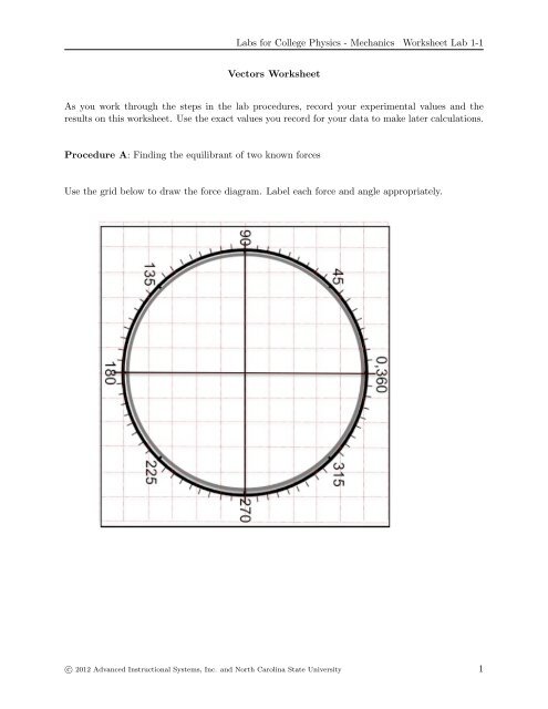 Labs for College Physics - Mechanics Worksheet Lab 1 ... - WebAssign