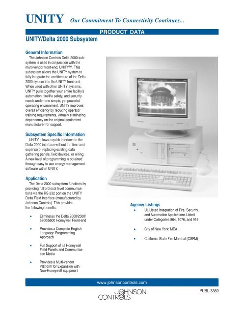Unity/Delta 2000 Product Data Sheet - Johnson Controls - Johnson ...