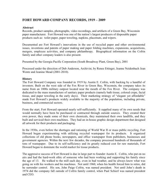 Fort Howard Company Records - University of Wisconsin - Green Bay