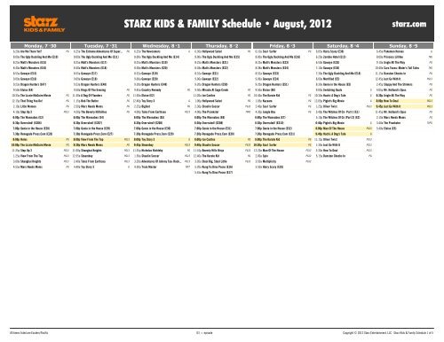 STARZ KIDS & FAMILY Schedule - August, 2012