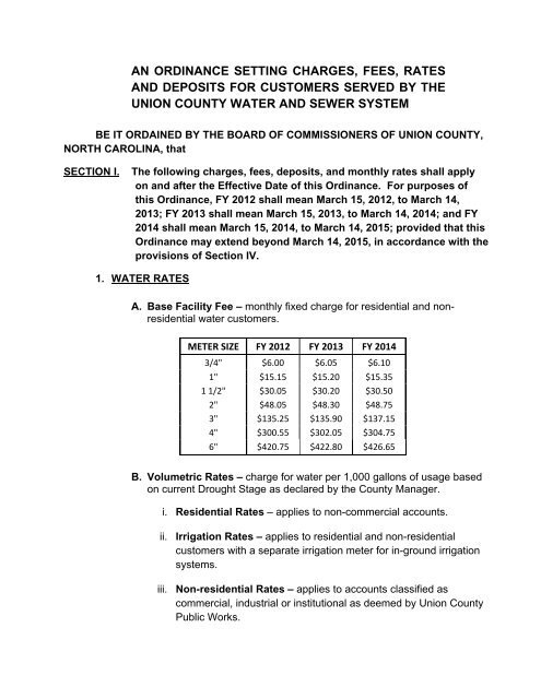 Water & Sewer Rate Ordinance - Union County