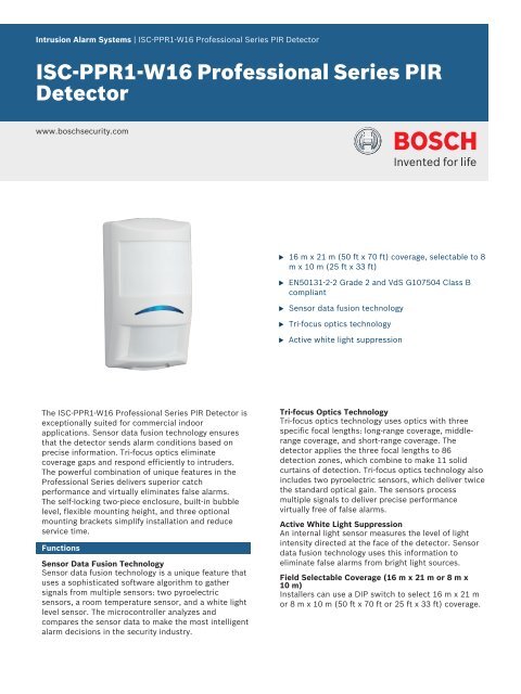 ISCâ PPR1â W16 Professional Series PIR Detector - Bosch Security ...
