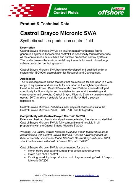 Castrol Brayco Micronic SVA Product Data ... - ER Trading AS