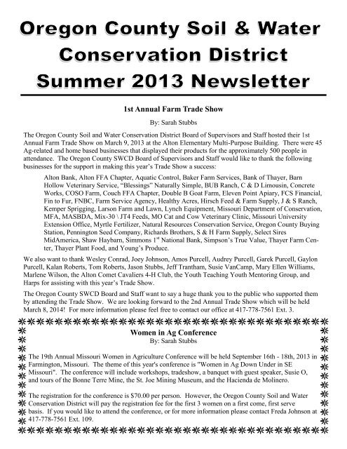 Summer 2013 Newsletter - Soil and Water Conservation Districts