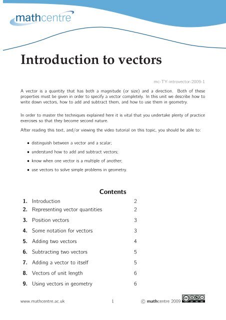 Introduction to vectors - Math Centre