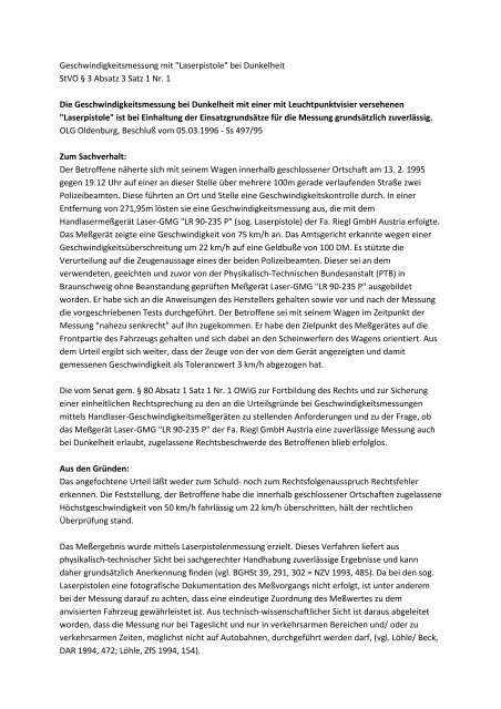 Geschwindigkeitsmessung mit - Kanzlei Dr. jur. Stephan Breuning