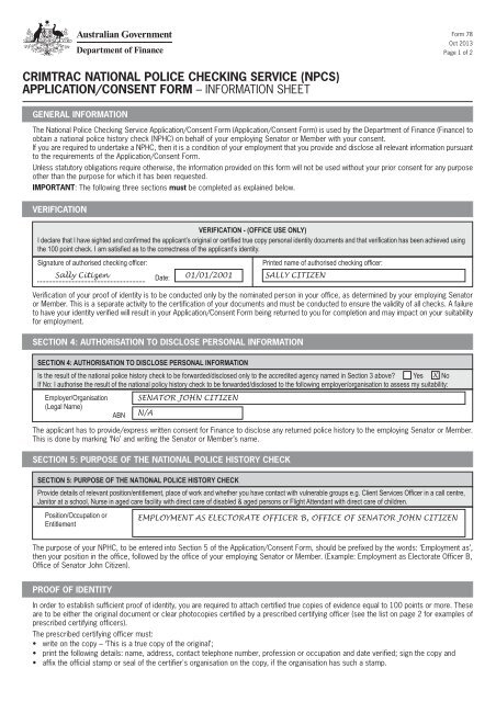 Form 78 - Department of Finance and Deregulation