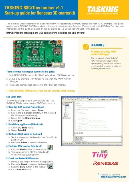 TASKING R8C/Tiny toolset v1.1 Start-up guide for Renesas 3D ...