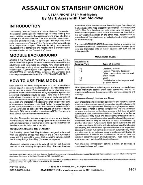 ASSAULT ON STARSHIP OMICRON - Star Frontiers