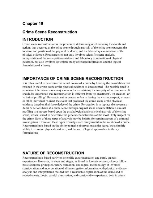 Chapter 10 Crime Scene Reconstruction INTRODUCTION ...