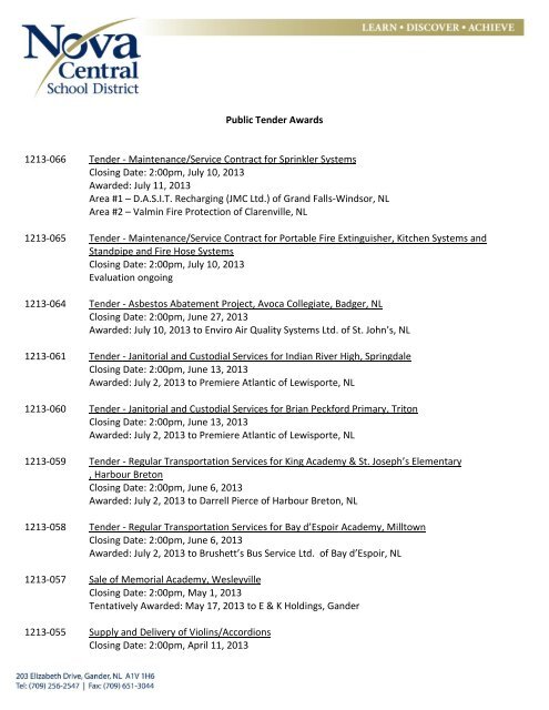 to see the list of awarded Tenders