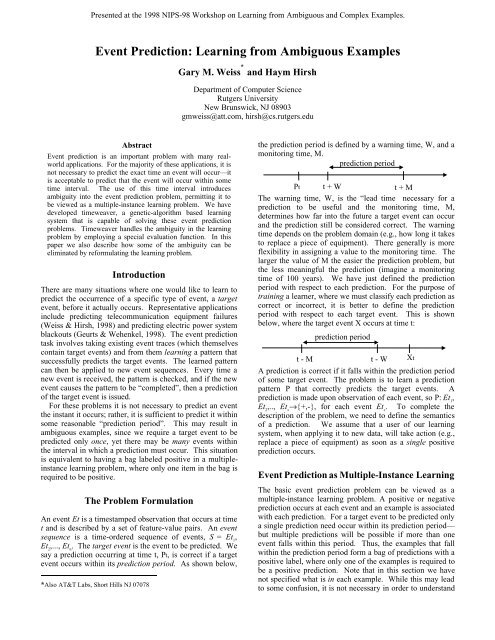 Event Prediction: Learning from Ambiguous Examples - CiteSeerX