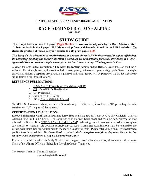 RACE ADMINISTRATION - ALPINE STUDY GUIDE - USSA