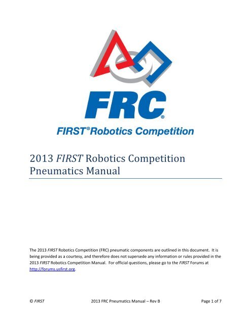 2013 FIRST Robotics Competition Pneumatics Manual