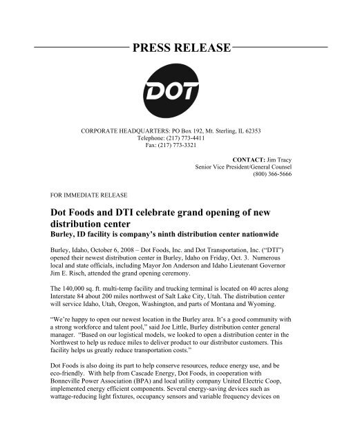 PRESS RELEASE - Dot Foods