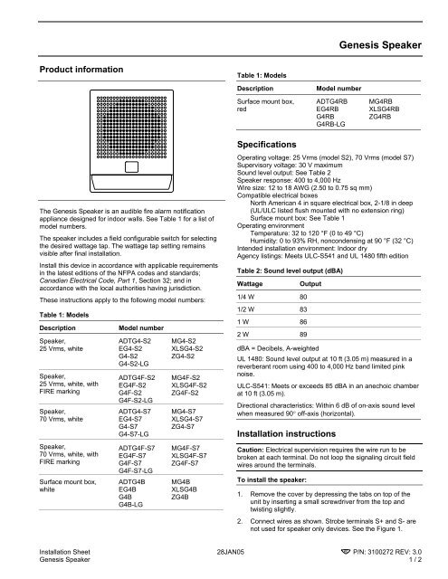 Installation Sheet_EG4 Genesis Speaker.pdf - Edwards Signaling