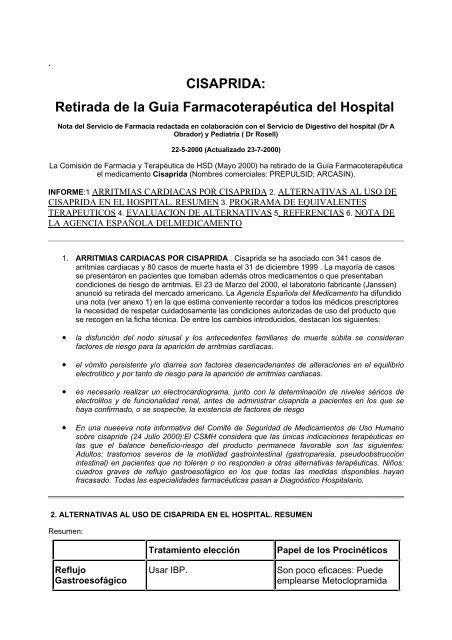 CISAPRIDA: Retirada de la Guia ... - El Comprimido