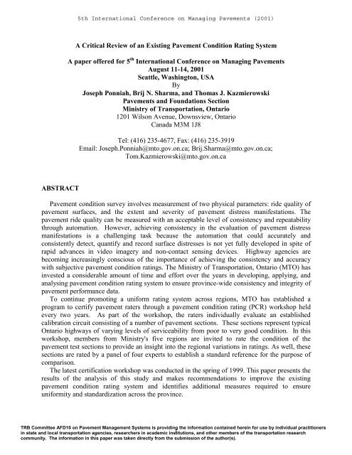 A Critical Review of an Existing Pavement Condition Rating System