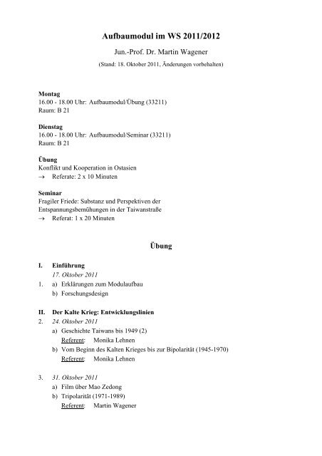 Aufbaumodul im WS 2011/2012 - Martin Wagener