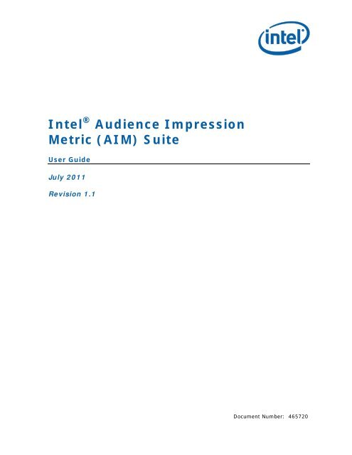 Intel® Audience Impression Metric (AIM) Suite User Guide - Sirkom